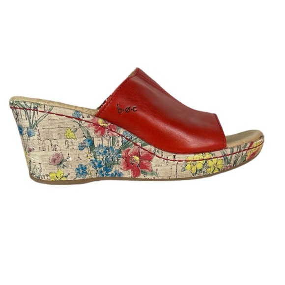 boc | Shoes | Boc Floral Peep Toe Cork Platform Wedge Red Leather Born ...